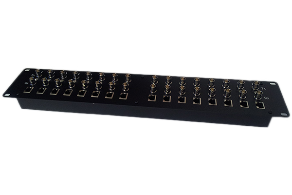 Panel rack 16 BNC duales (TX/RX) a RJ-45 para PRI